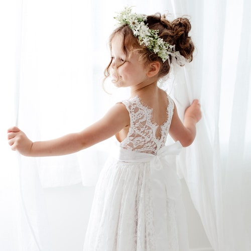 Bohemian Ivory Flower Girl Dress Rustic Tulle Wedding Dress Etsy
