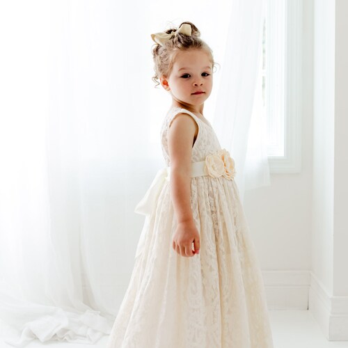 Cream Ivory Flower Girl Dress Lace Dress Champagne Wedding Etsy