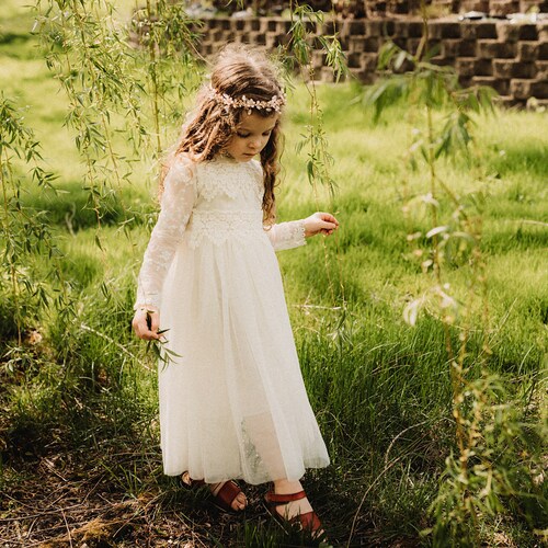 Bohemian Ivory Flower Girl Dress Rustic Tulle Wedding Dress Etsy