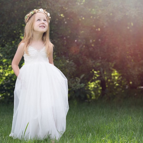 Bohemian Ivory Flower Girl Dress Rustic Tulle Wedding Dress Etsy