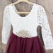 White Lace Flower Girl Dress, Wine Tulle Long Sleeve Wedding Gown ...