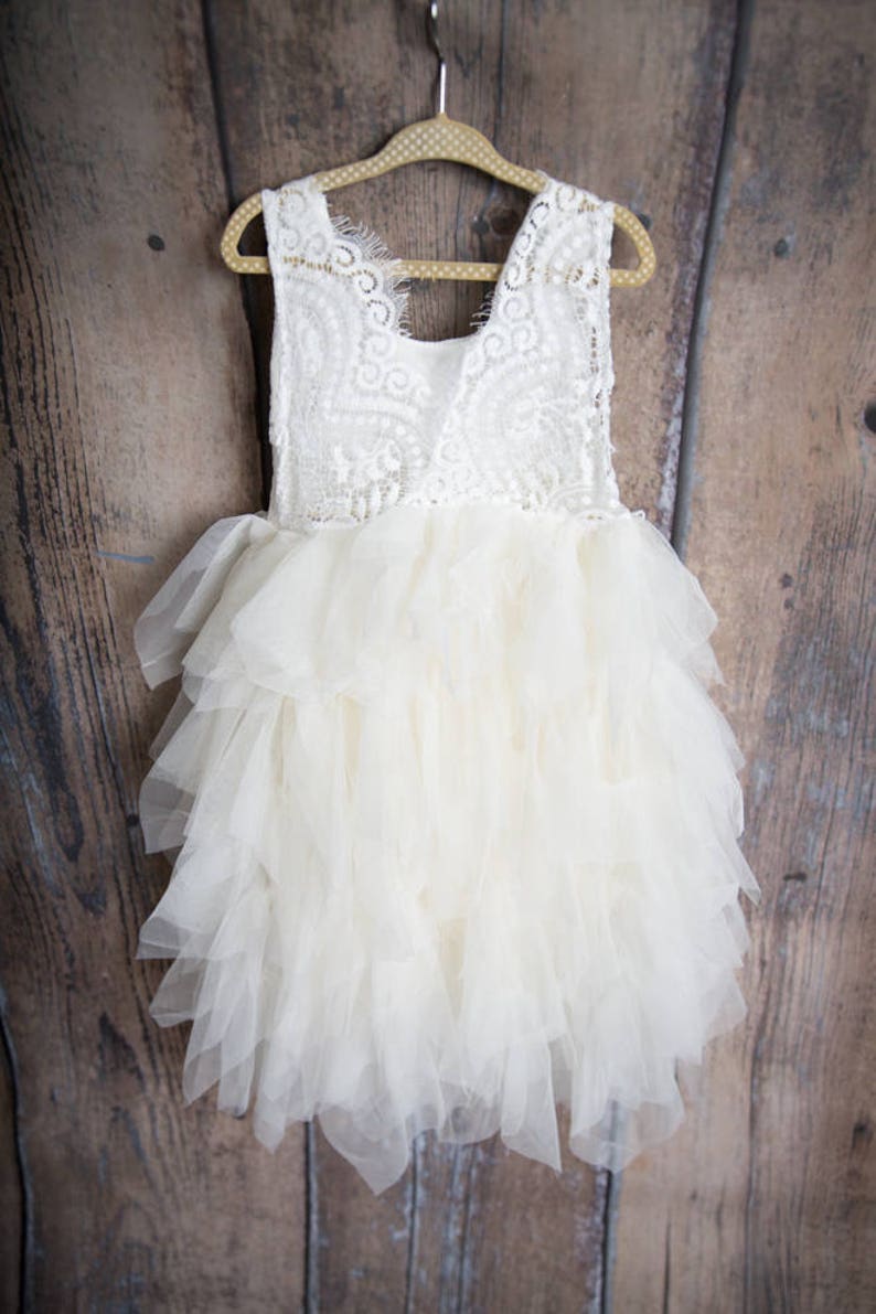 Romantic Ivory Cream Tulle Wedding Gown, White Lace Flower Girl Dress ...
