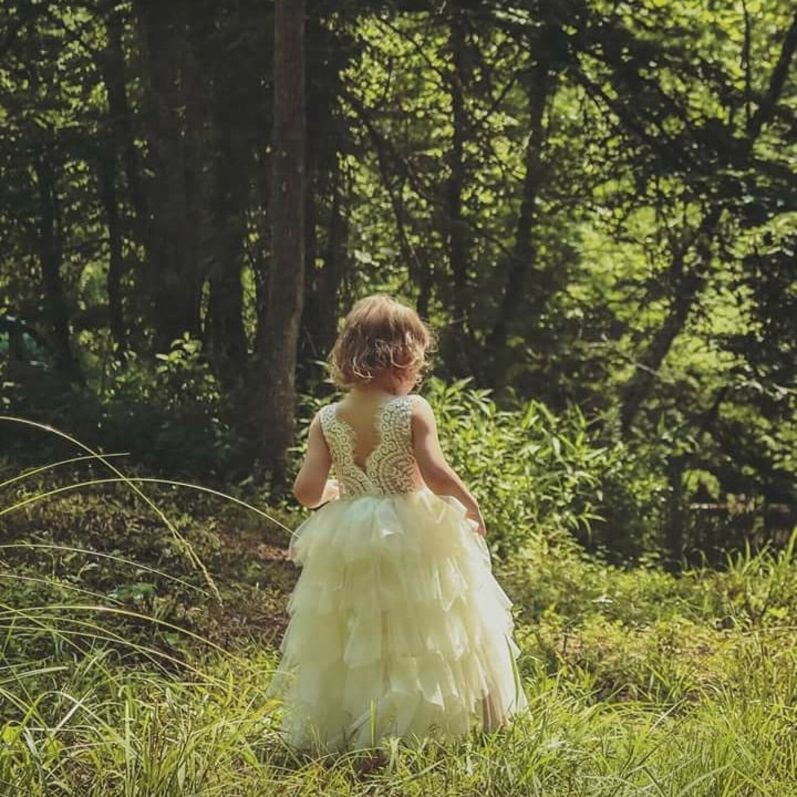 Romantic Ivory Cream Tulle Wedding Gown, White Lace Flower Girl Dress ...