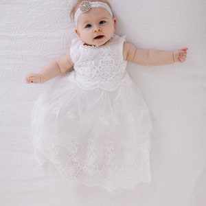 White Newborn Baby Dress, Infant Christening Gown, Lace Flower Girl ...