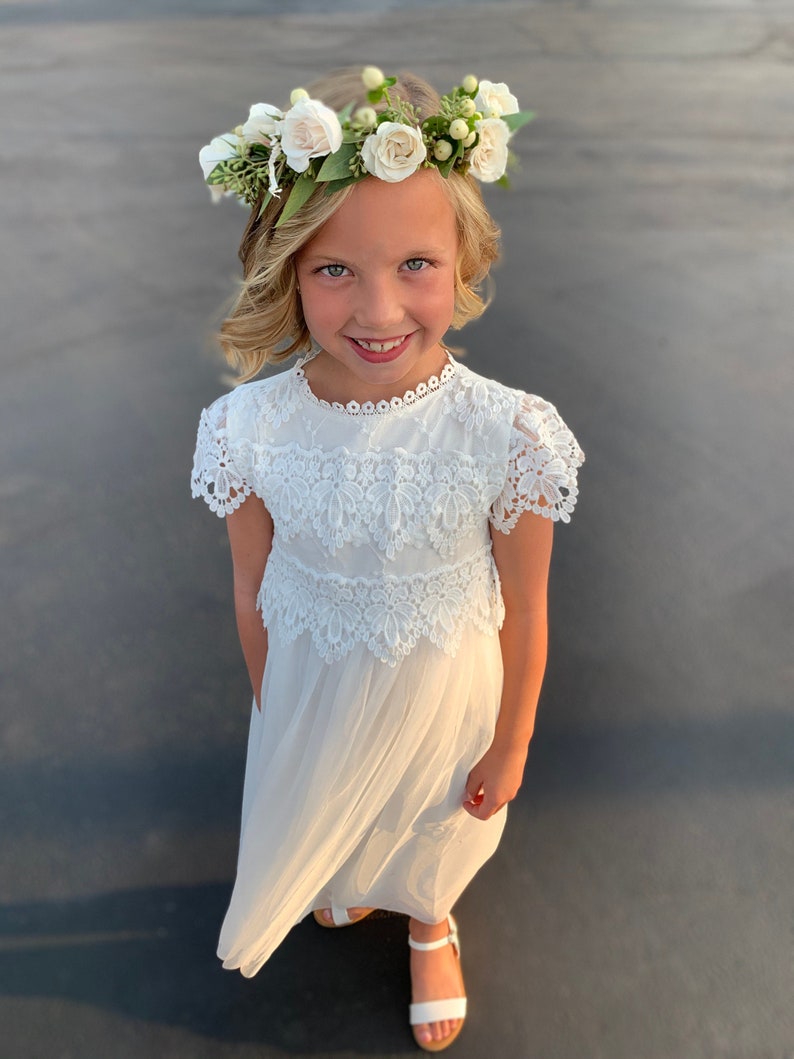 Bohemian White Flower Girl Dress Rustic Tulle Wedding Dress Etsy