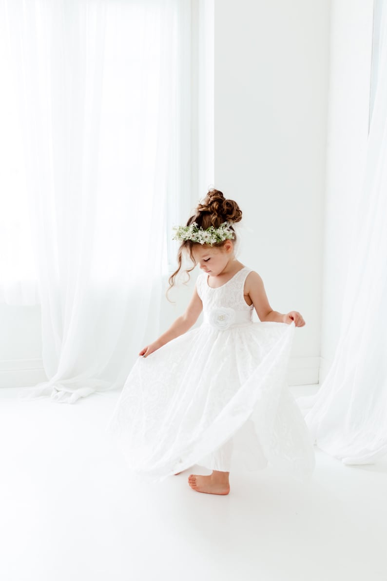 Bohemian White Flower Girl Dress Rustic Tulle Wedding Dress Etsy