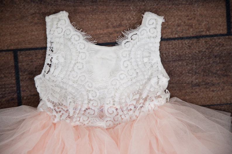 White Lace Flower Girl Dress Blush Pink Tulle Wedding Gown Etsy