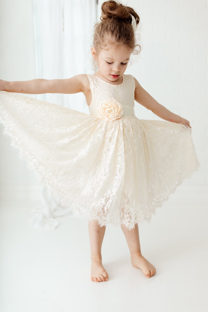 Bohemian Ivory Flower Girl Dress Rustic Tulle Wedding Dress Etsy