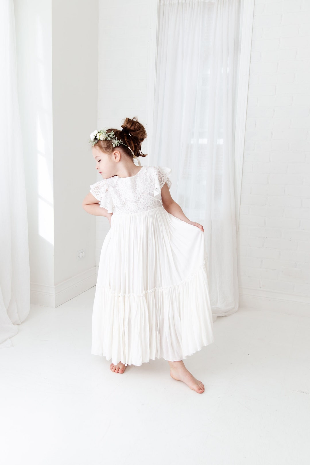 Abito da damigella d'onore boho bianco nocciola, abito da sposa rustico ...