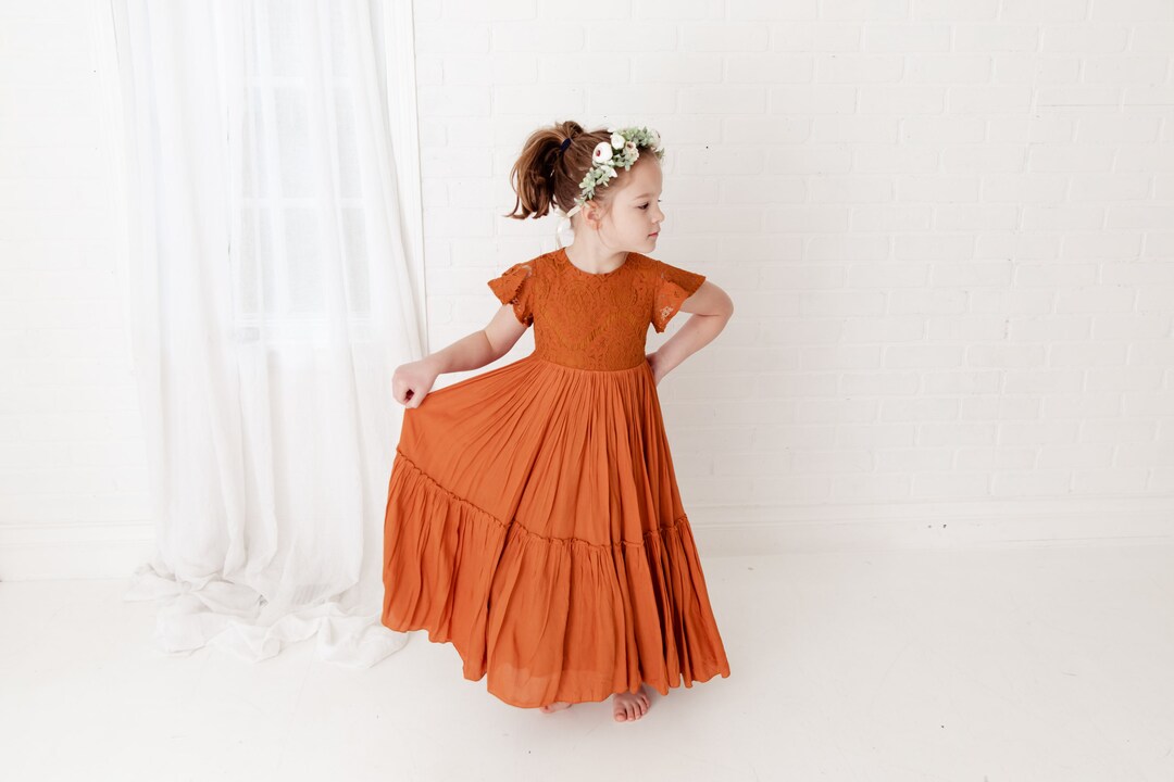 Rust Flower Girl Dress, Burnt Orange Rustic Tulle Wedding Dress ...