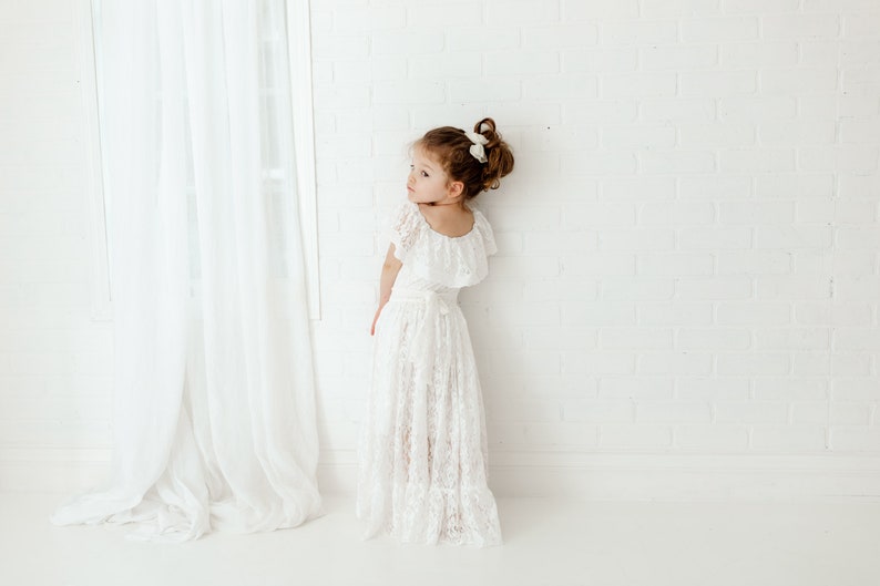 Bohemian Lace Flower Girl Dress Boho White Tulle Wedding Etsy