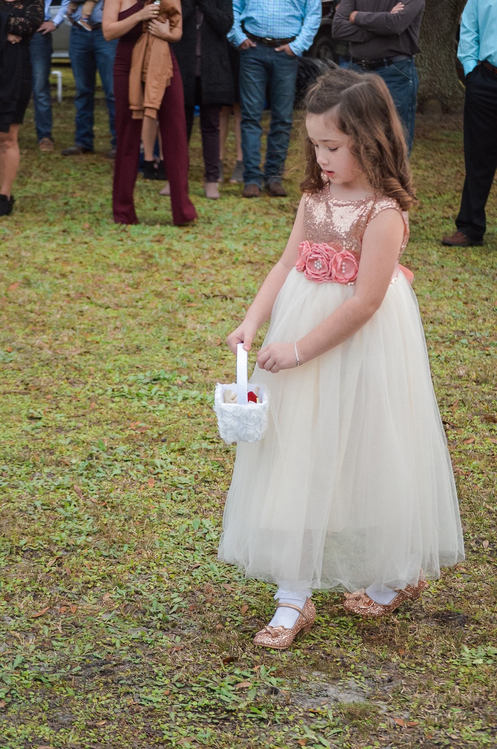 Cream Flower Girl Dress, Rose Gold Sequin Top, Floor Length Dress, Sash ...