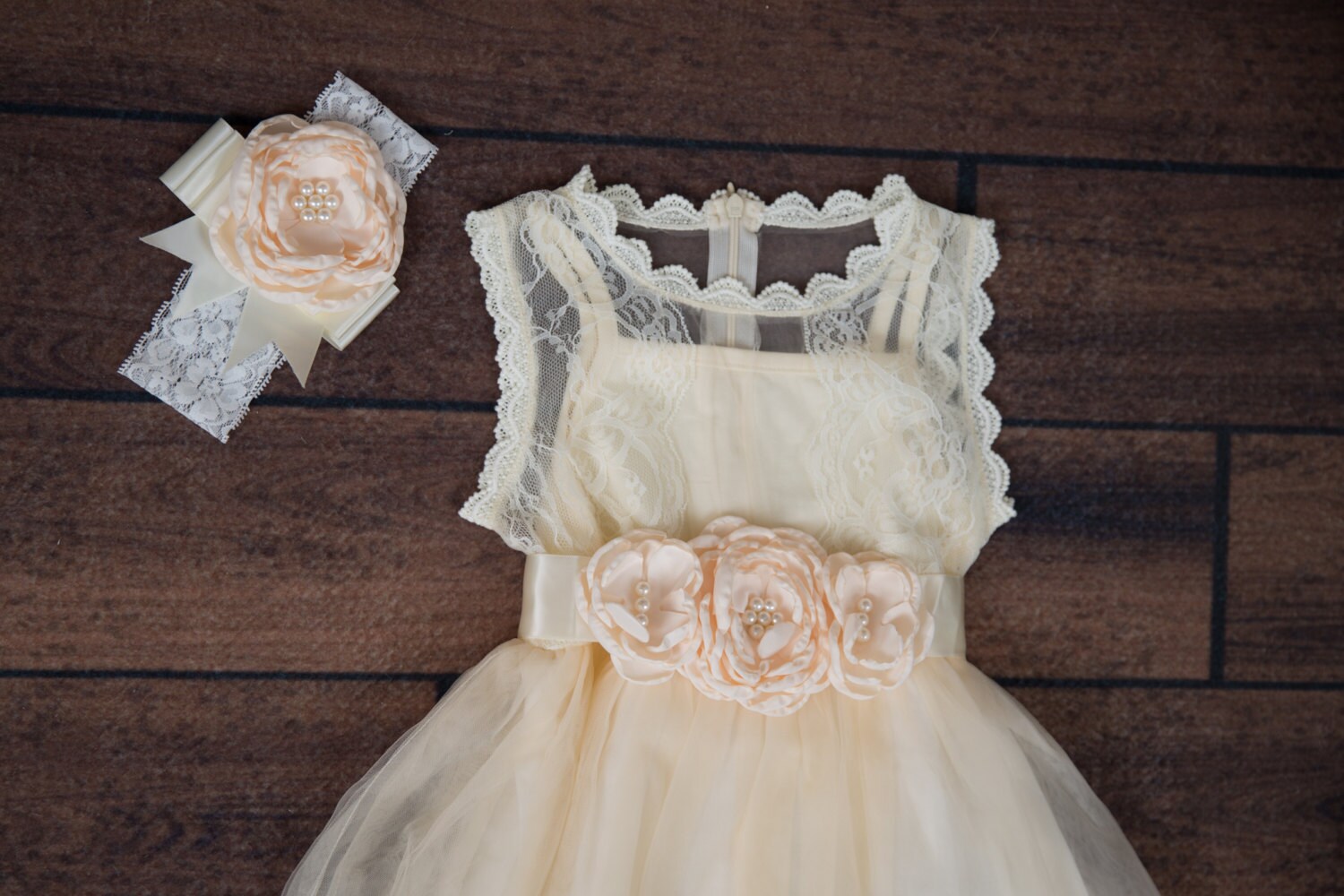 Lace Flower Girl Dress Cream Champagne Tulle Wedding Dress Etsy