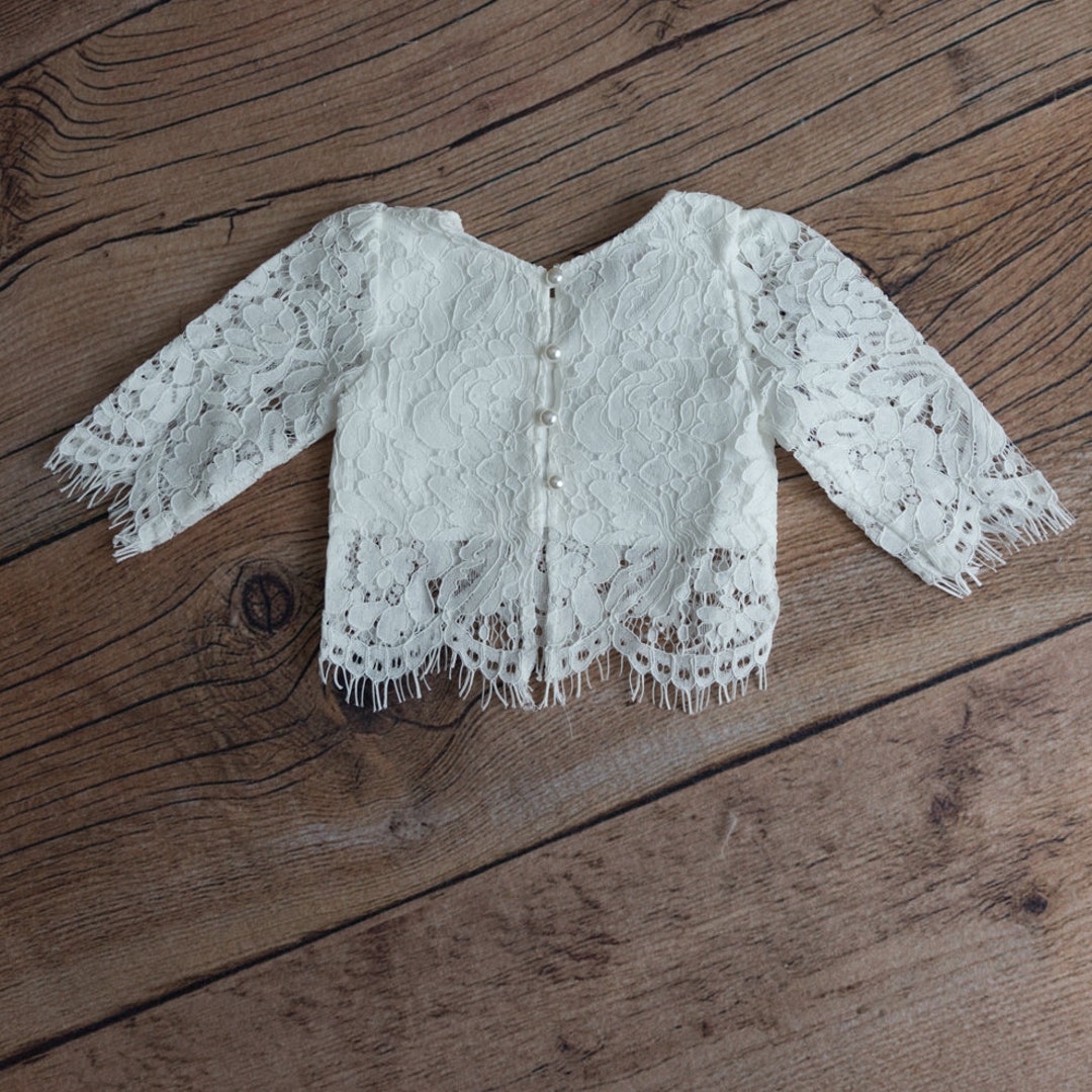 White Lace Flower Girl Top, Two Piece Top Only, Romantic Fringe Lace ...