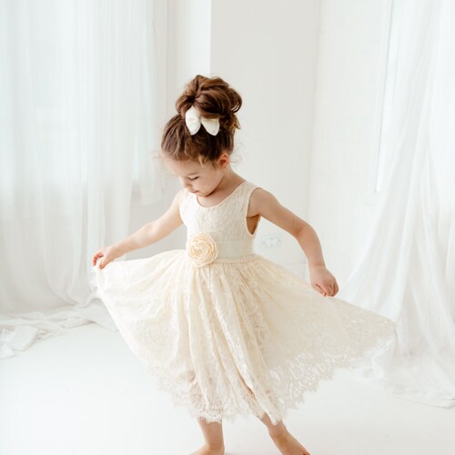 Bohemian White Flower Girl Dress Rustic Lace Wedding Dress Etsy