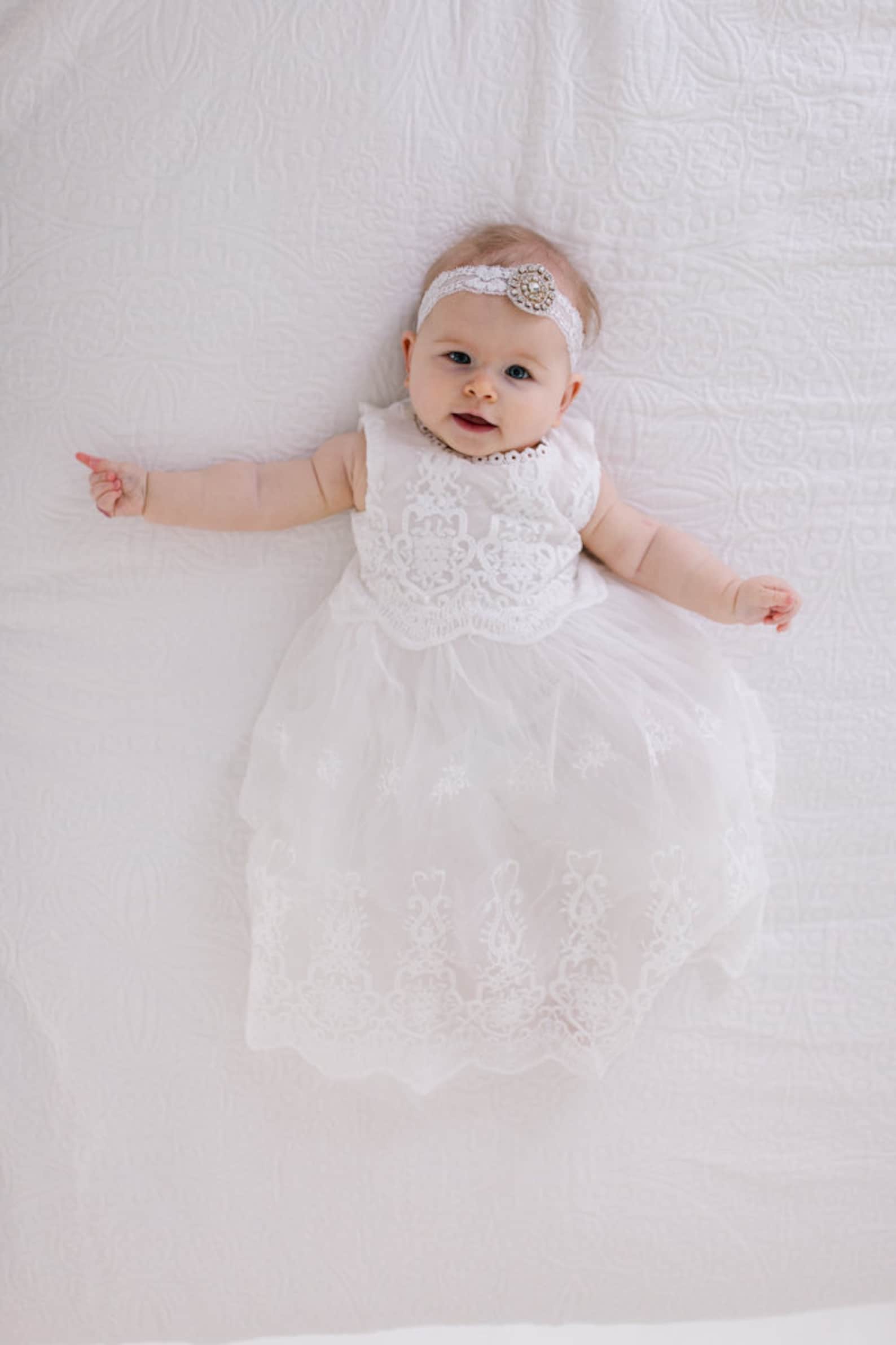 Christening Gown, White Newborn Baby Dress, Newborn Lace Flower Girl ...