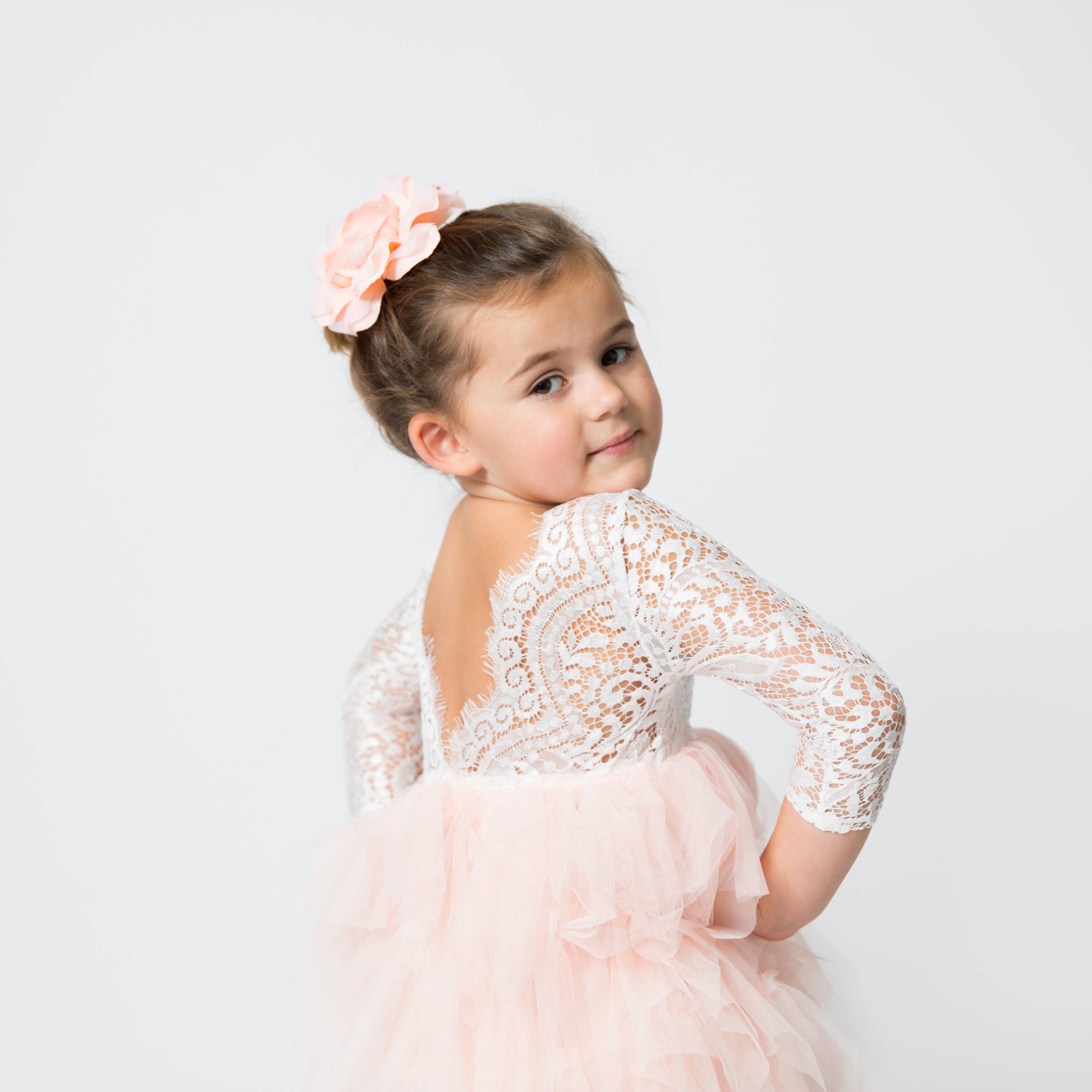 Lace Flower Girl Dress White Blush Tulle Long Sleeve Bohemian Etsy