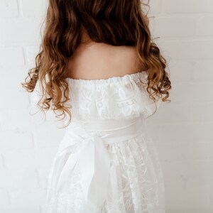 Off the Shoulder Lace Flower Girl Dress, White Tulle Wedding Dress ...