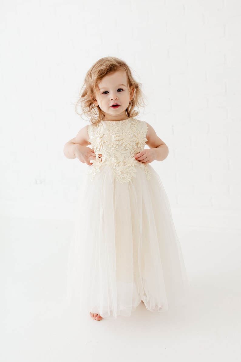 Bohemian Ivory Flower Girl Dress Rustic Tulle Wedding Dress Etsy