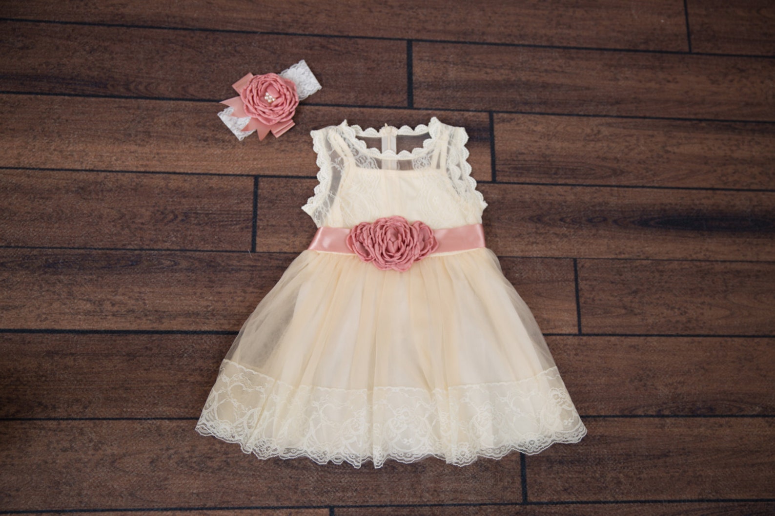 Lace Flower Girl Dress Cream Champagne Tulle Wedding Dress Etsy