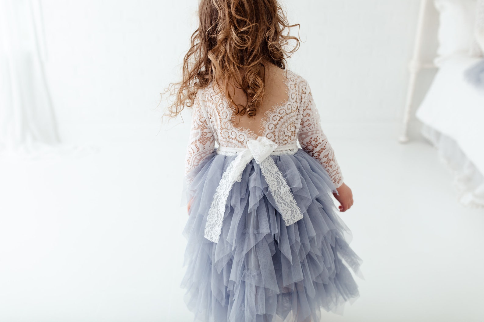 Boho Lace Flower Girl Dress Gray Tulle Girls Spring Dresses | Etsy