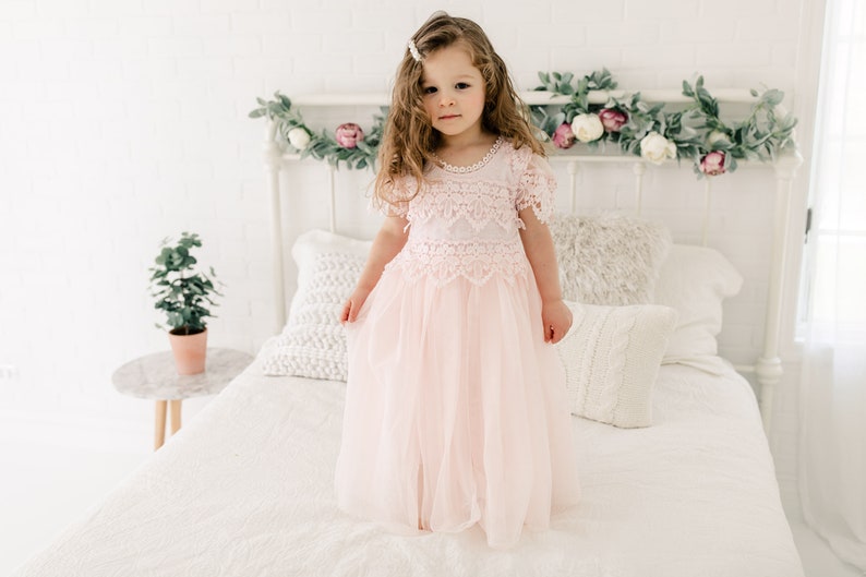 Bohemian Lace Flower Girl Dress Boho Tulle Wedding Dress Etsy