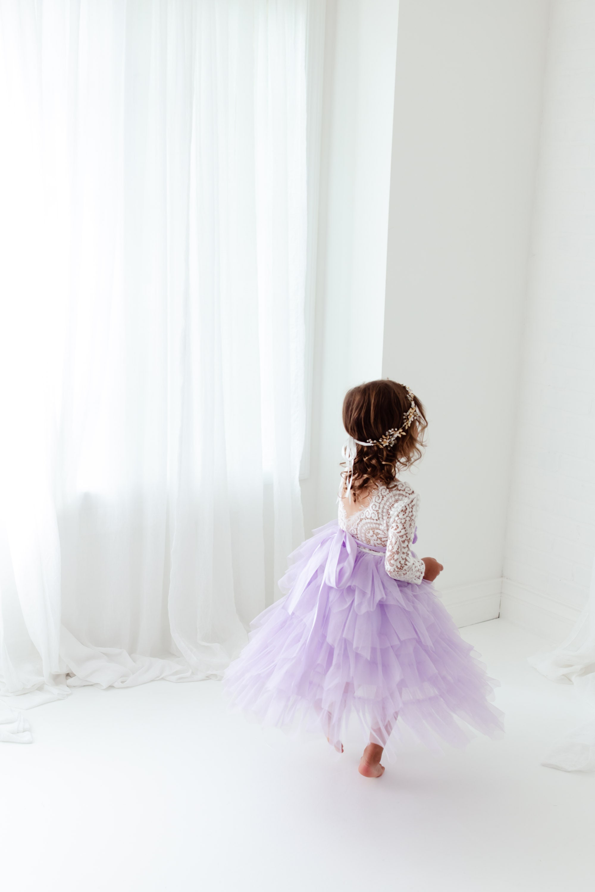 Lavender Flower Girl Dress Long Sleeve Dress Boho Beach | Etsy