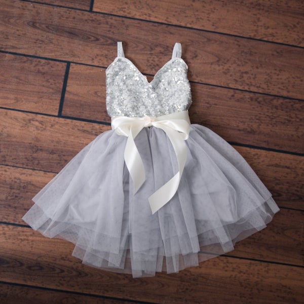 Silver Flower Girl Dress - Etsy