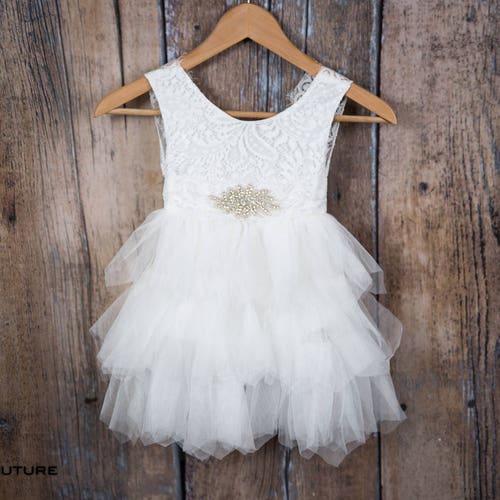 Bohemian White Flower Girl Dress Rustic Tulle Wedding Dress Etsy