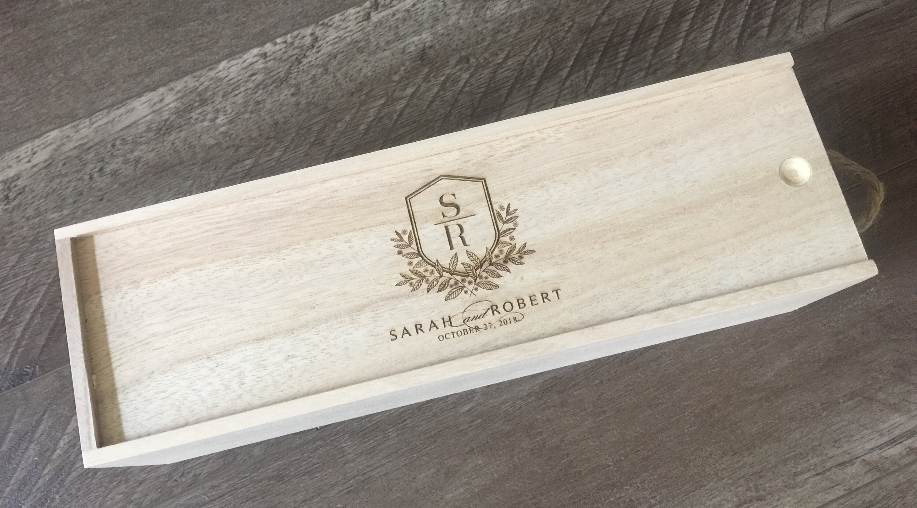 Personalized Wine Box, Custom Engraved Wine Box With Wedding Crest Logo ...