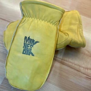 Classic Leather Chopper Mittens With Minnesota Shape Text Logo Engraved ...