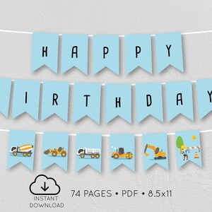 Happy Birthday Construction Banner, Custom DIY Party Garland, Printable ...