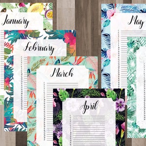 Tropical Perpetual Wall Calendar, Printable Monthly Yearly Anniversary ...