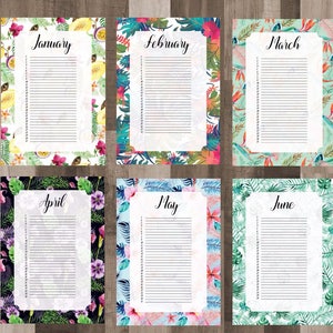 Tropical Perpetual Wall Calendar Printable Monthly Yearly | Etsy