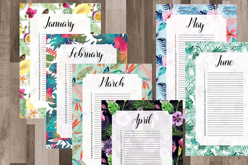 Tropical Perpetual Wall Calendar Printable Monthly Yearly | Etsy