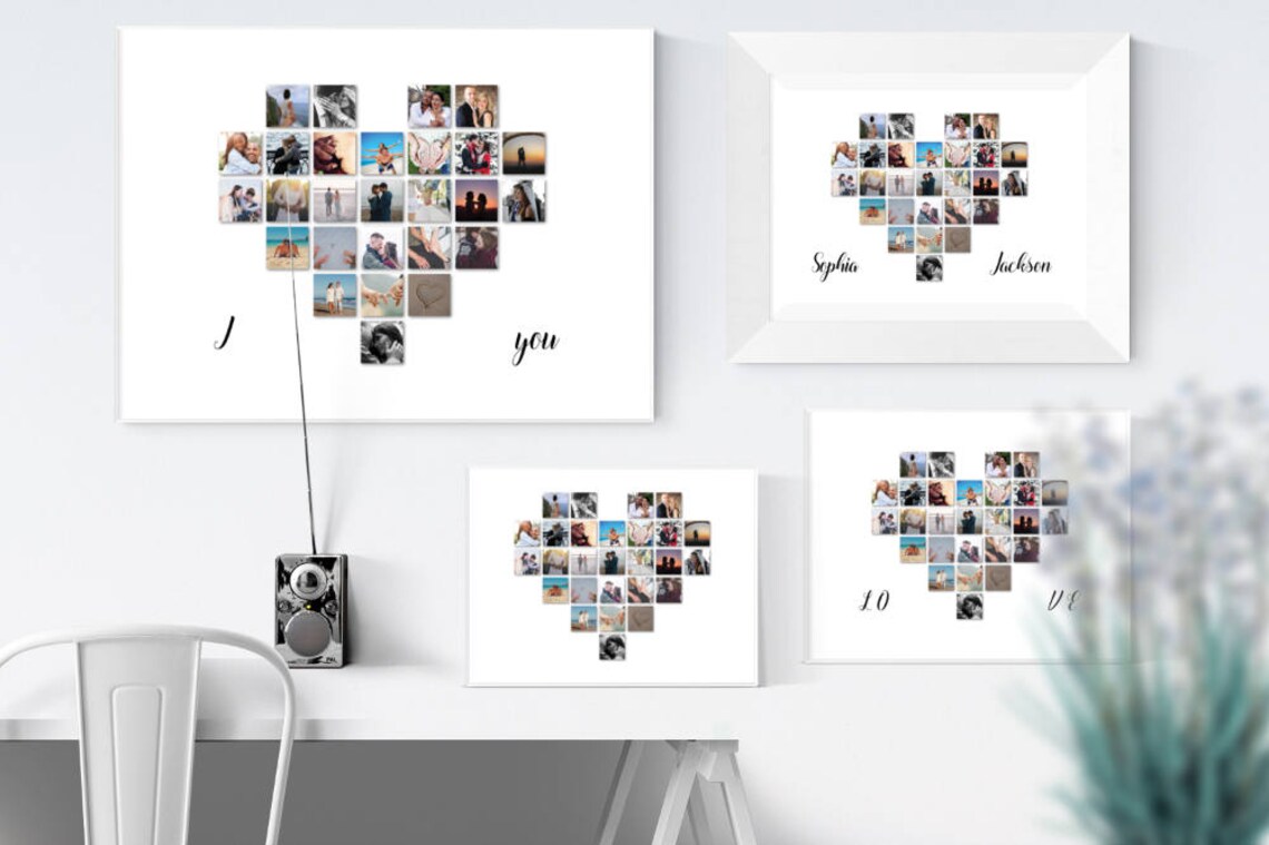 Heart Photo Collage Print, Personalized Anniversary Gift (PDF) - Etsy