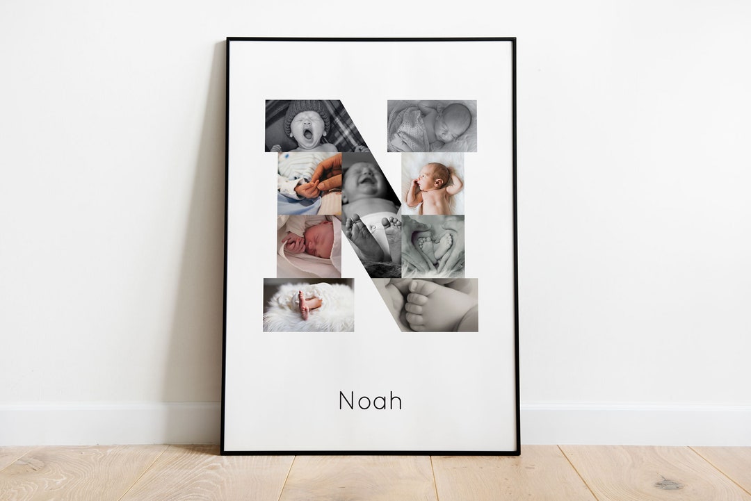 Letter N Photo Collage, Name Photo Gift, Newborn Photo Collage, Custom ...