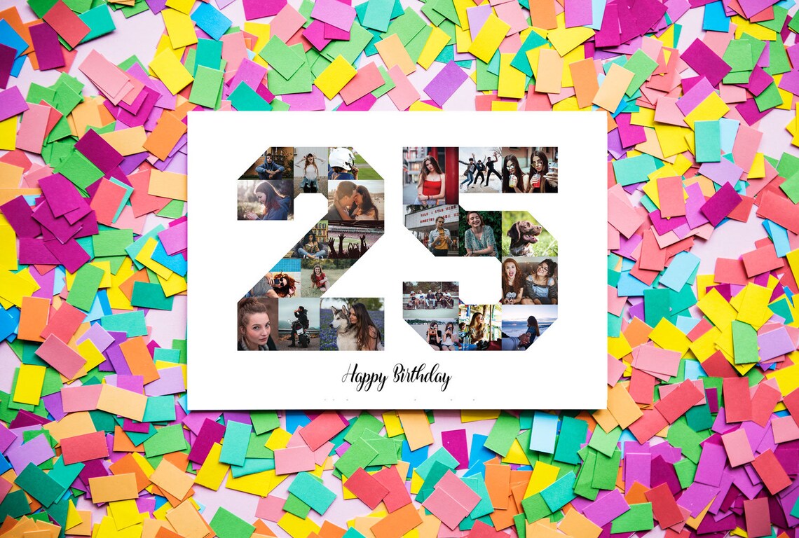 25th Birthday Photo Collage 25th Anniversary Number Collage | Etsy