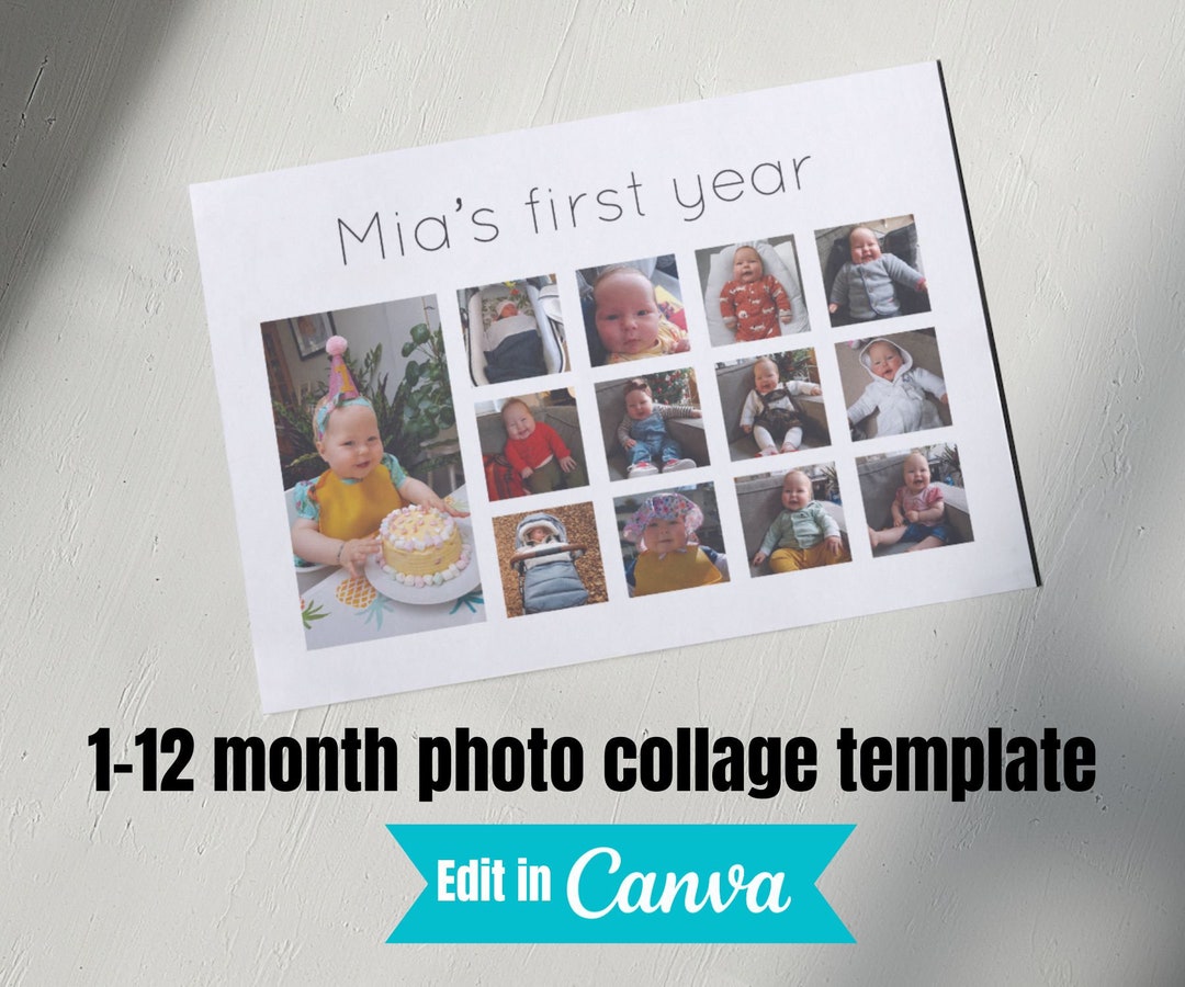 1 to 12 Month Photo Template, Baby First Year Sign, 1st Birthday ...