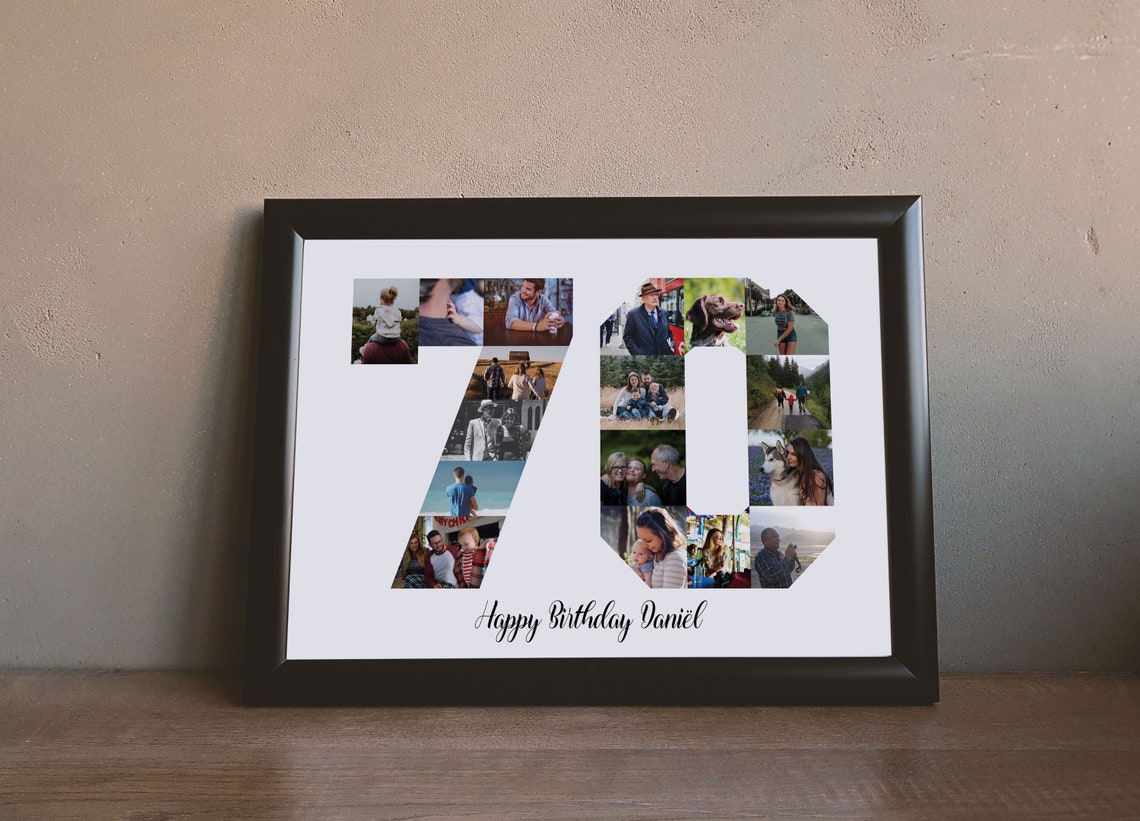 70 Photo Collage, 70th Birthday Collage, Number 70 Printable Gift ...