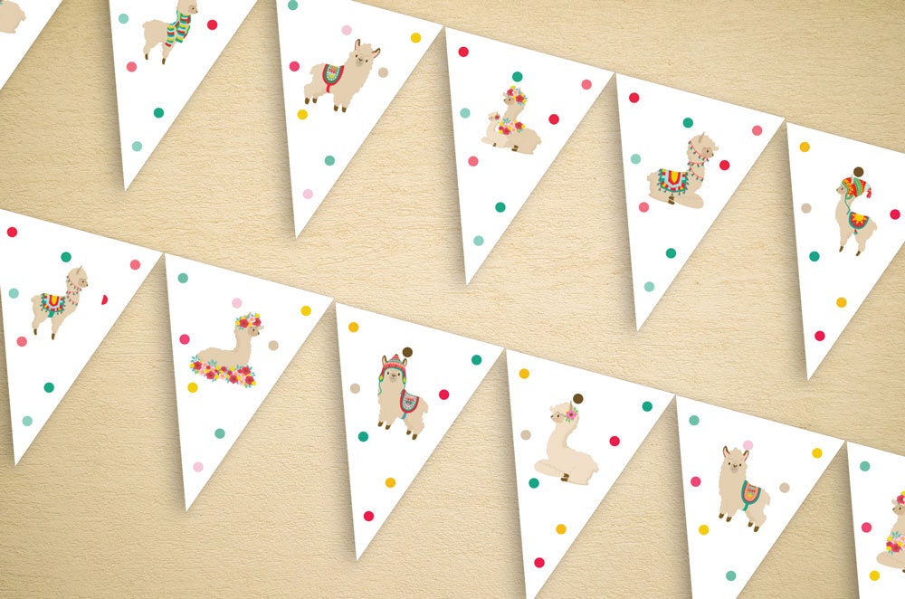 Llama Alpaca party banner Printable birthday bunting Cinco | Etsy