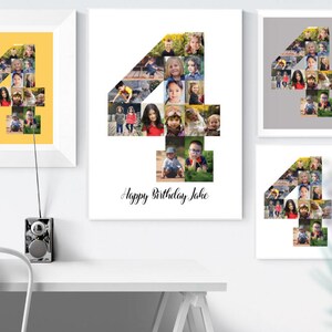 Number 4 Anniversary Photo Collage, Fourth Birthday Gift, Custom Baby ...