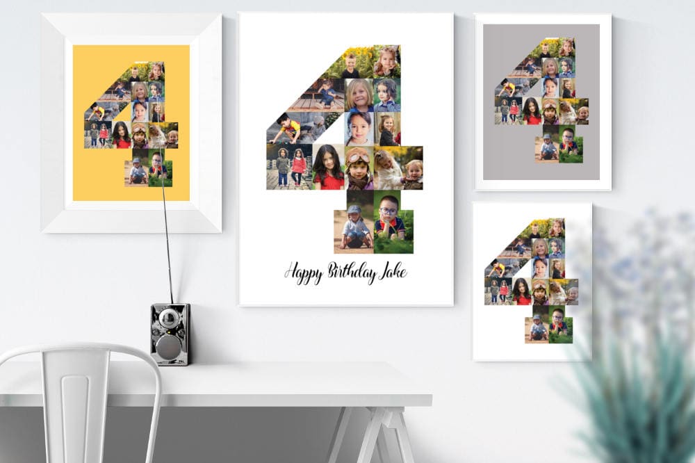 Number 4 Anniversary Photo Collage, Fourth Birthday Gift, Custom Baby ...