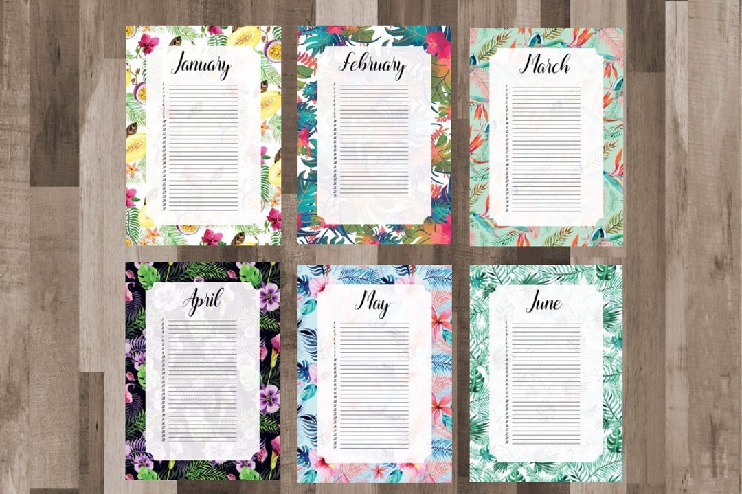 Tropical Perpetual Wall Calendar, Printable Monthly Yearly Anniversary ...