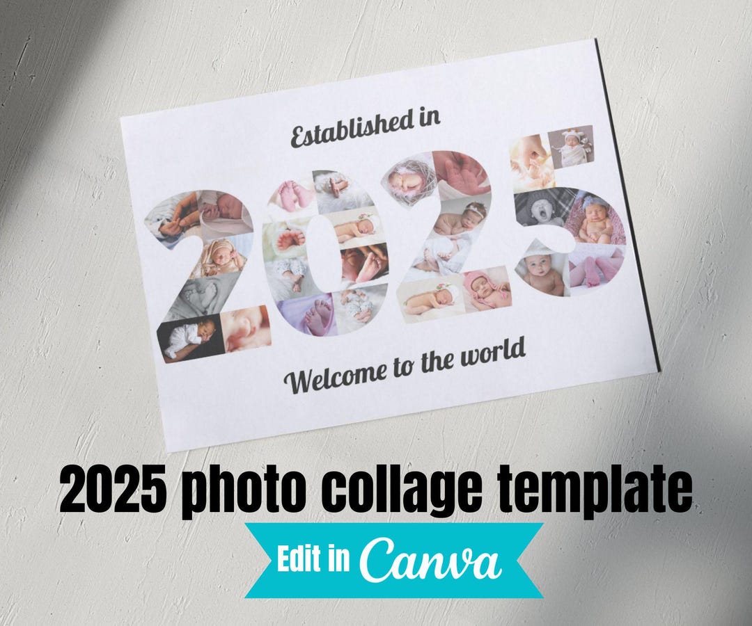 2025 Photo Collage Template Edit in Canva, New Born Collage, Printable ...