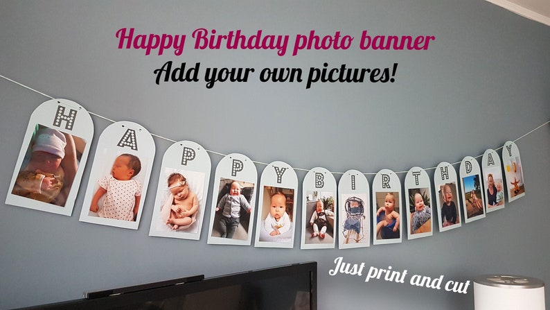 Happy Birthday photo banner Custom DIY yearly party garland | Etsy