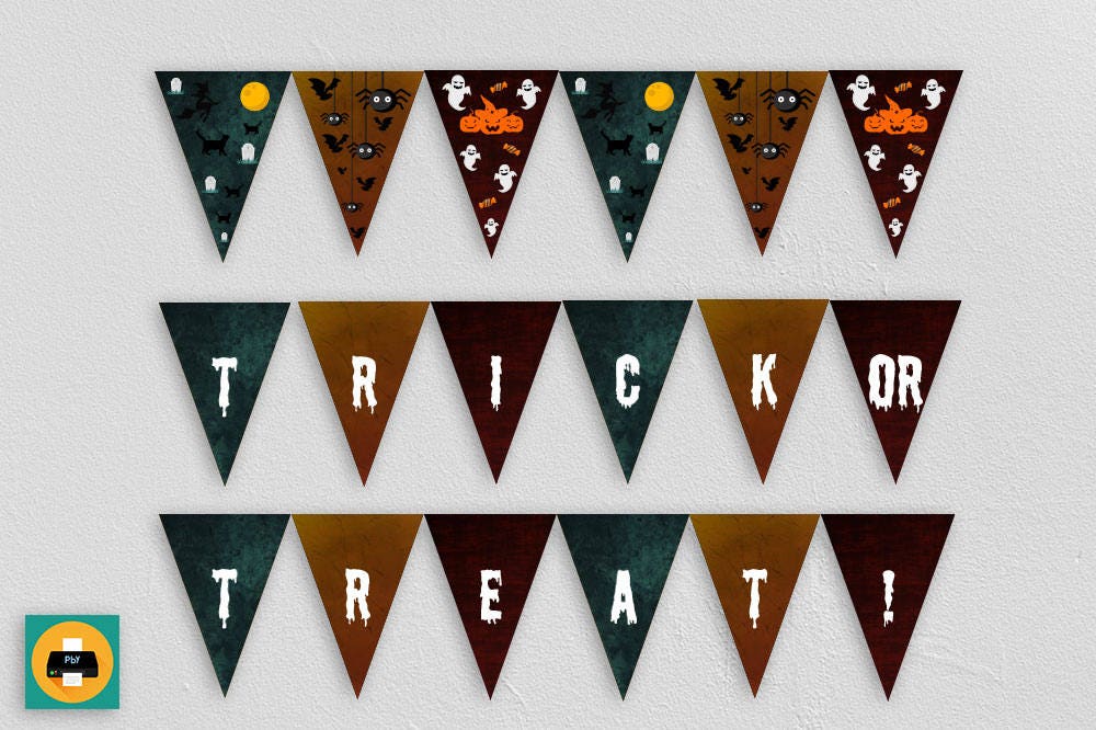 Printable Trick or Treat Pennant Banner Halloween Pennants | Etsy
