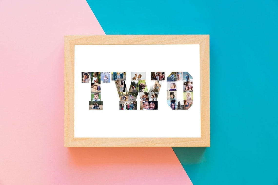 TWO Photo Collage Second Birthday Collage Number 2 Poster | Etsy