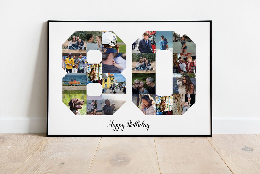 80 Photo Collage, 80th Birthday Collage, Number 80 Printable Gift ...