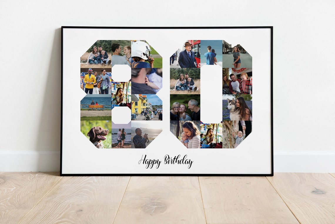 80 Photo Collage 80th Birthday Collage Number 80 Printable | Etsy